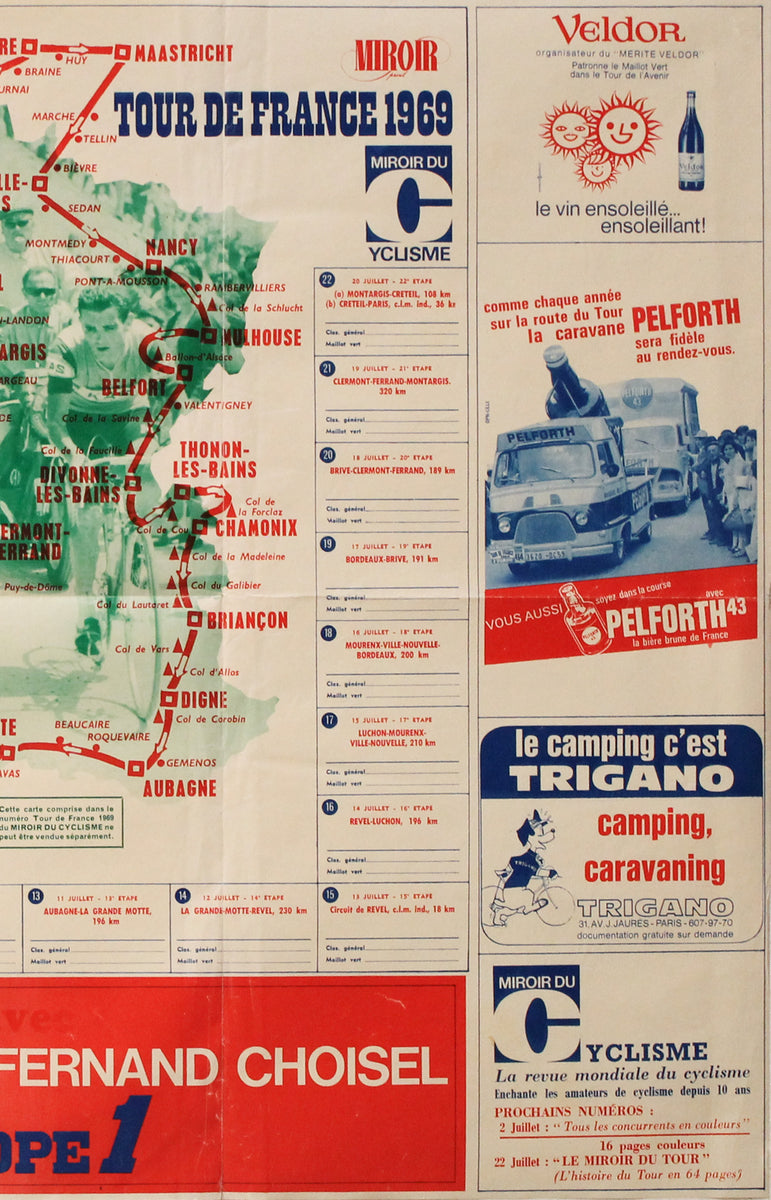 1969 Original French Bicycle Poster Tour De France Map Laffichiste