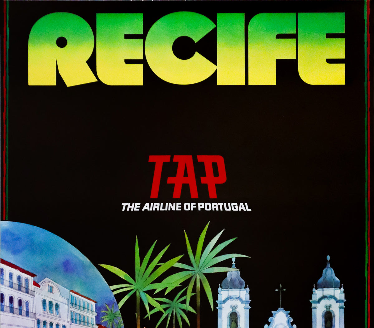 1970s Portuguese Travel Poster, Recife (Brazil), TAP (The Airline of P ...