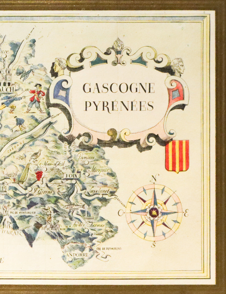 1960's French Vintage Mini Map, Gascogne Pyrenees – L'Affichiste