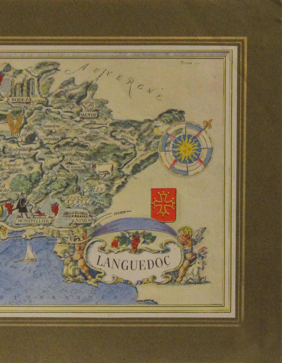 1960's French Vintage Mini Map, Languedoc – L'Affichiste