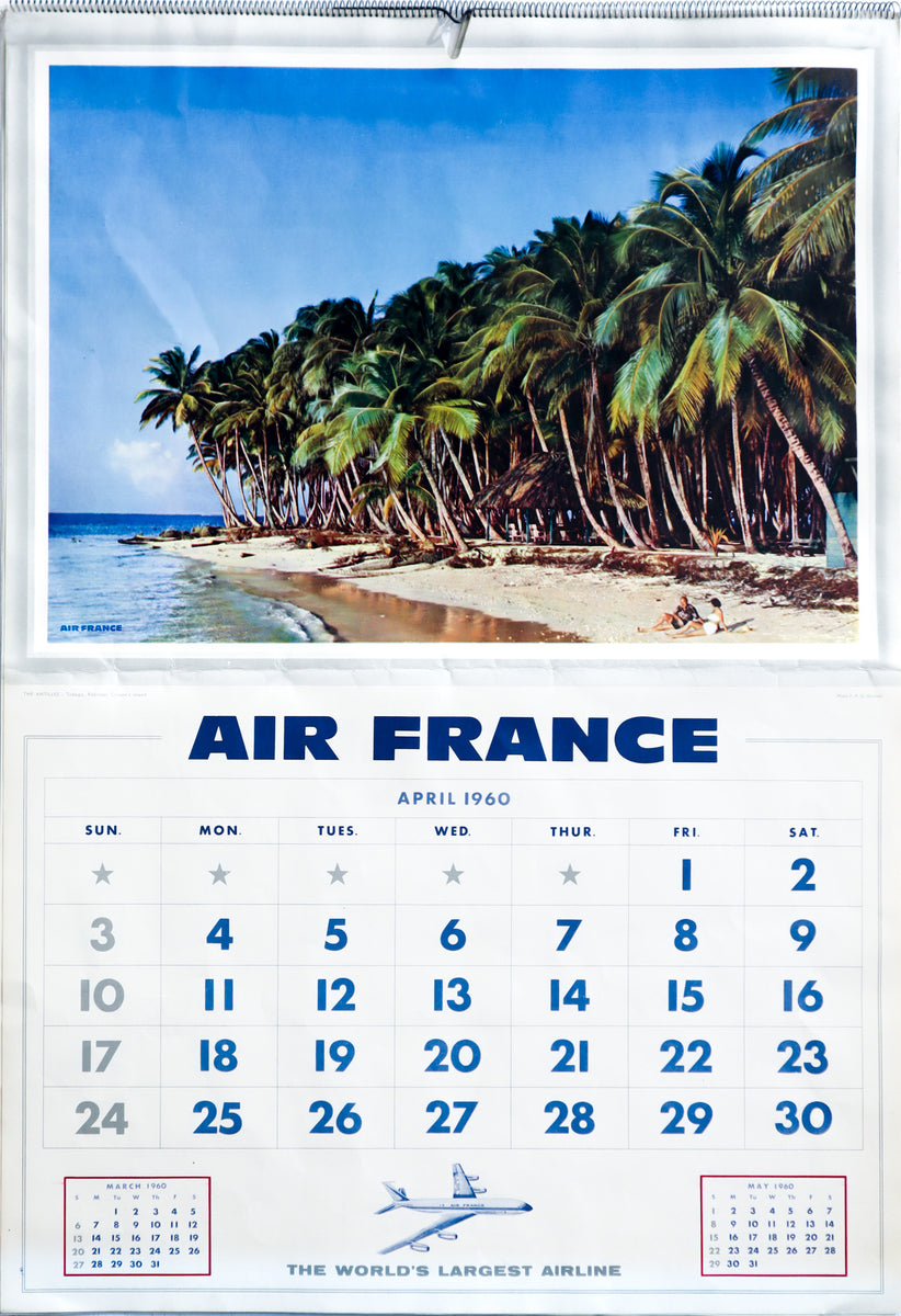 1960 French Travel Ephemera - Air France Calendar (Complete), 6 pages ...