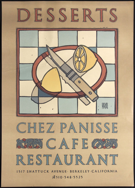 1995 American Restaurant Poster, Chez Panisse Dessert (David Lance Goi ...