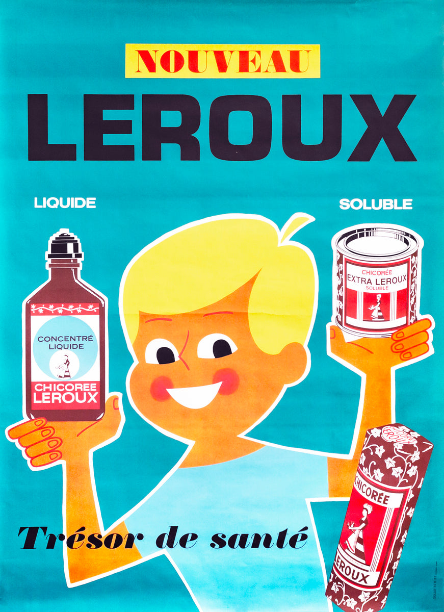 1950s Original French Chicory Poster, Chicoree Leroux – L'Affichiste