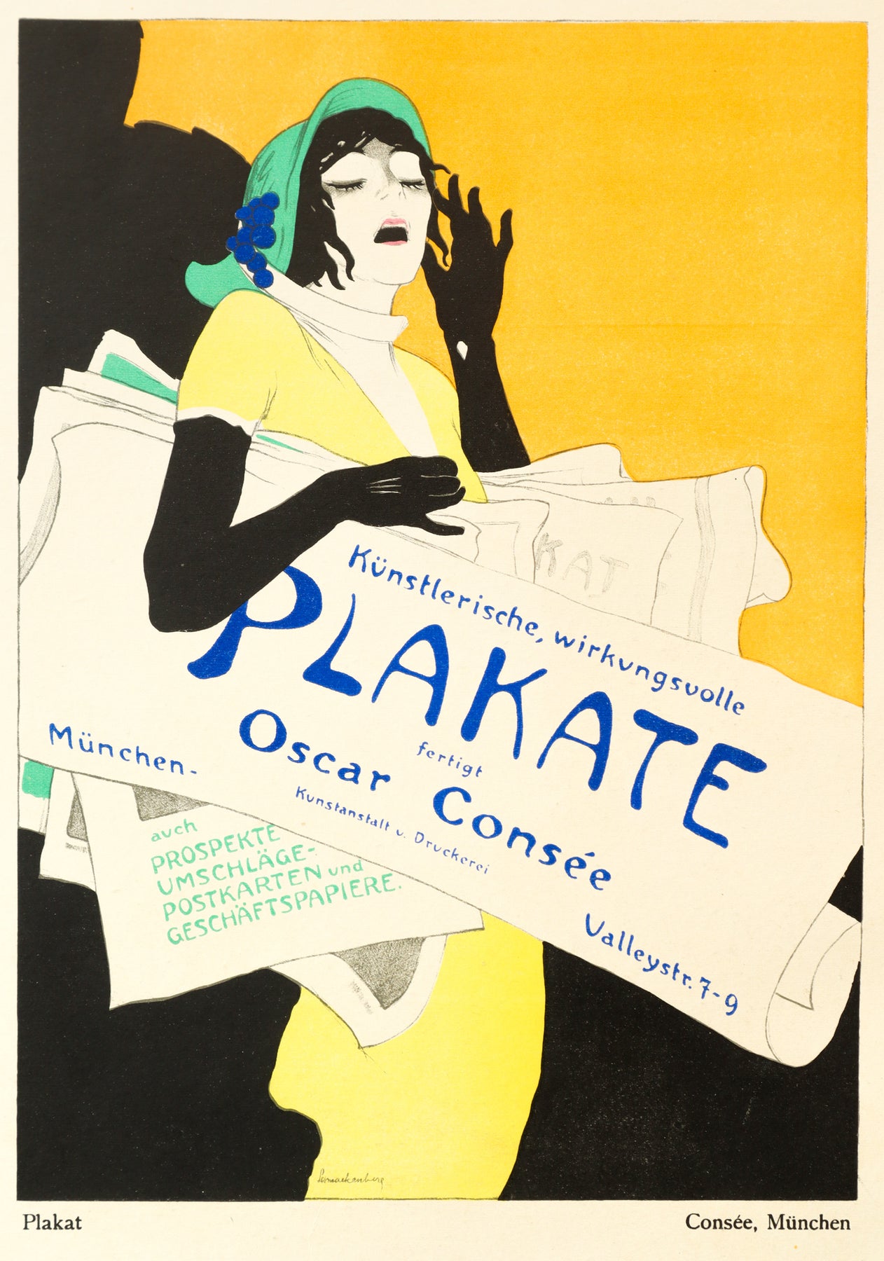 1922 Original German Art Deco Poster, Lena Amsel: Consée München (Rect ...